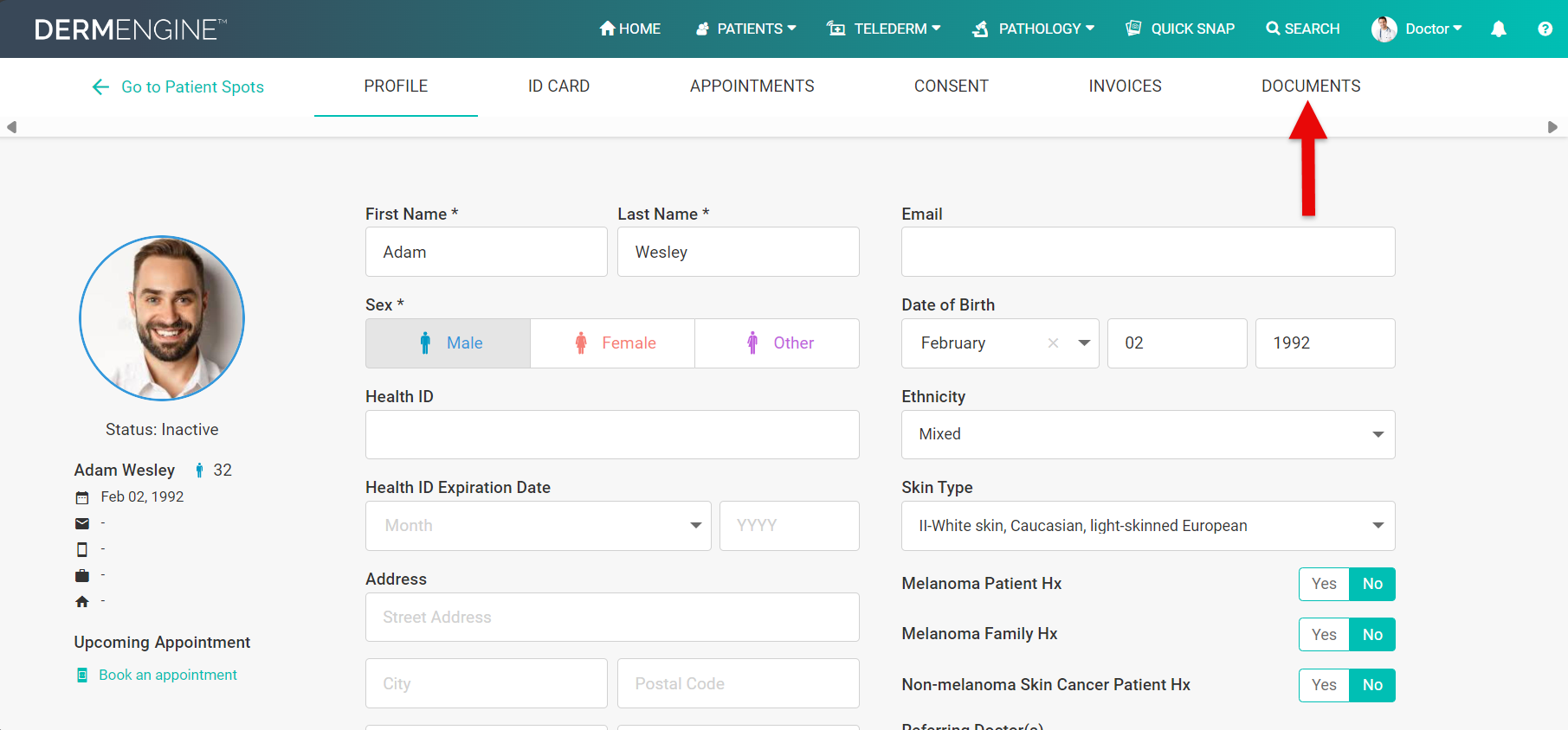 How do I upload documents to a patient's profile?
